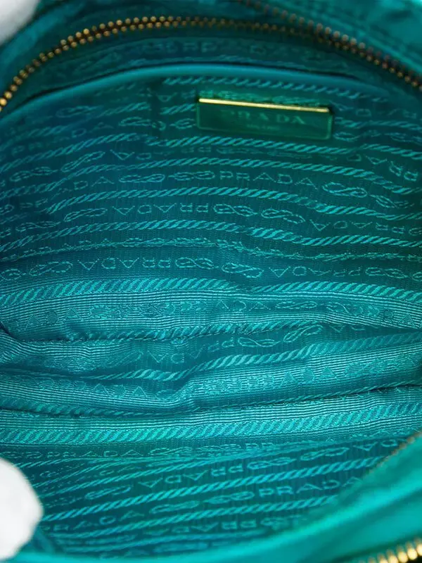 Prada Saffiano Trimmed Tessuto Zip Top Crossbody Bag - Blue