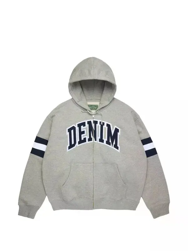 DENIM TEARS Logo-appliqué Zip-up Hoodie - Grey