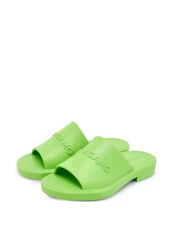 FERRAGAMO Giuneva Embossed Logo Slide Sandals - Green