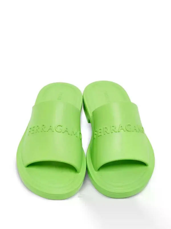 FERRAGAMO Giuneva Embossed Logo Slide Sandals - Green