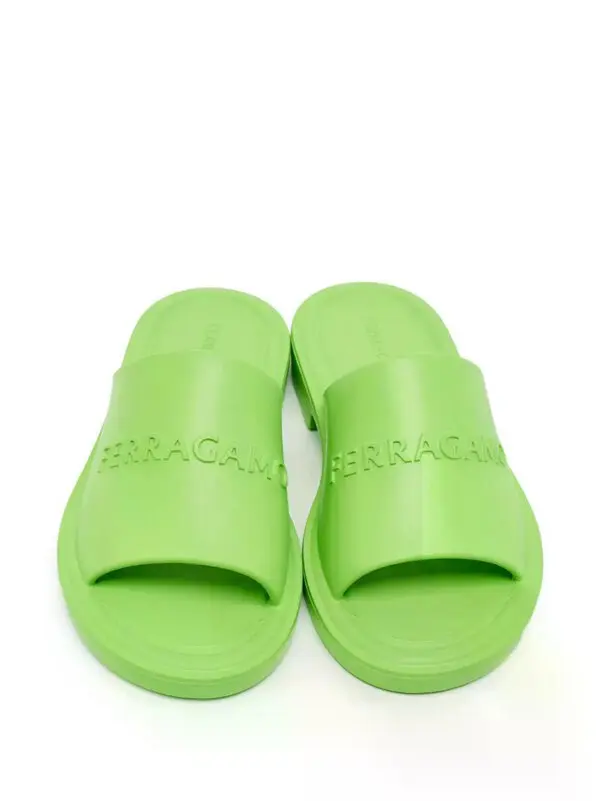 FERRAGAMO Giuneva Embossed Logo Slide Sandals - Green