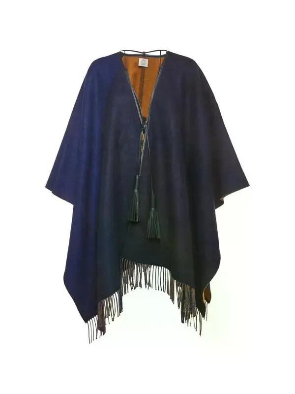 Hermès Wool Poncho With Tassel Trim And V-neck - Blue