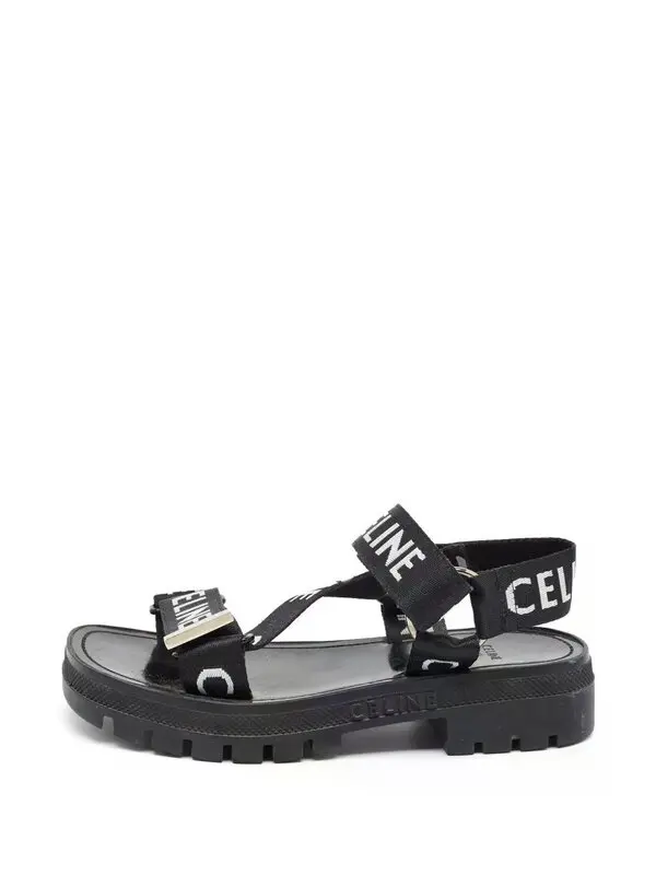 Celine Canvas Logo-print Slingback Flat Sandals - Black