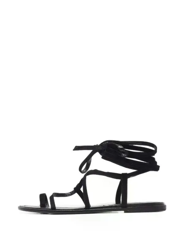Manolo Blahnik Suede Ankle-tie Sandals - Black
