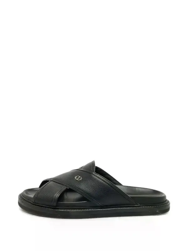 Dior Aqua Criss-cross Leather Flat Sandals - Black