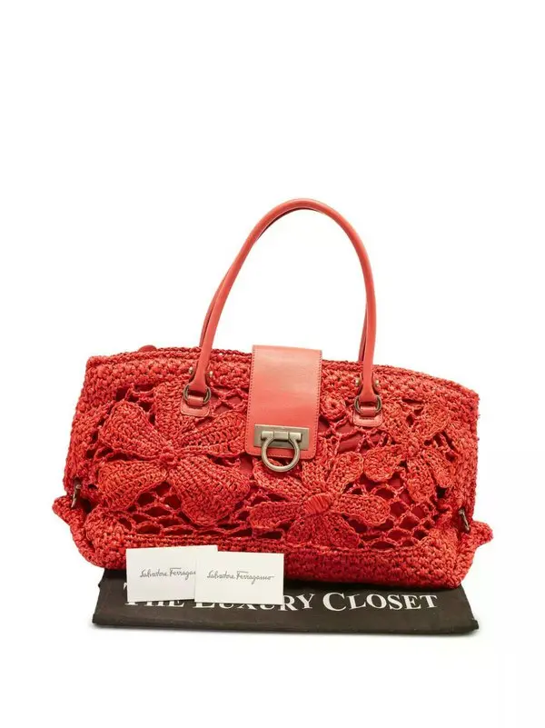 FERRAGAMO Gancini Woven Satchel Bag