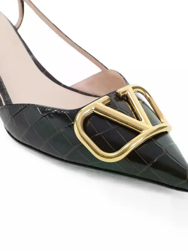 Valentino Garavani Vlogo Signature Crocodile-effect Leather Slingback Pumps