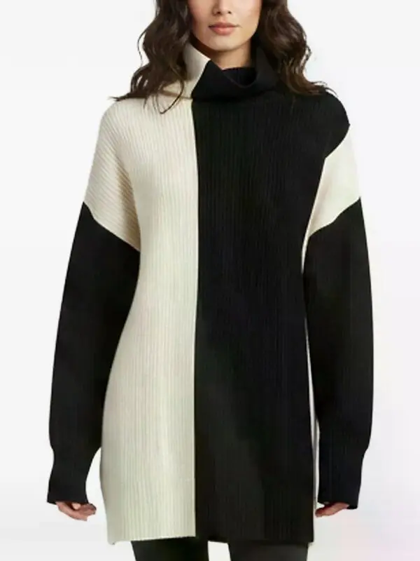 JOSEPH Ribbed Knit Color-block Turtleneck Sweater