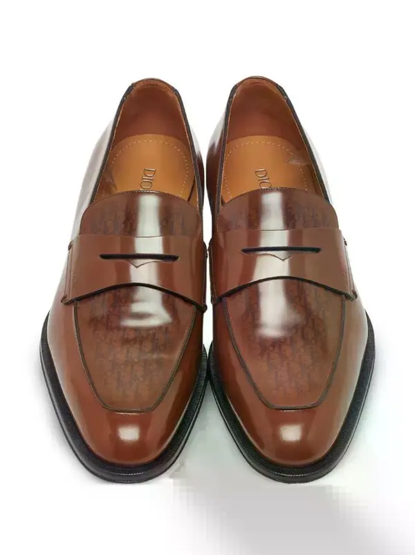 Dior Leather Loafers With Oblique Print - Brown