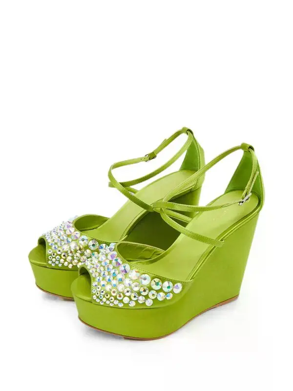 LE SILLA Crystal-embellished Wedge Sandals - Green
