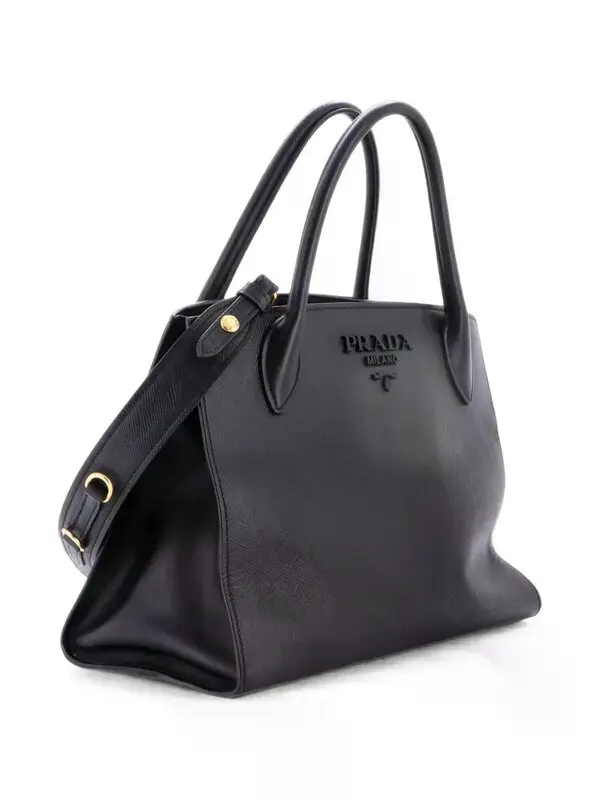 Prada Monochrome Saffiano With City Calf Medium Tote Bag