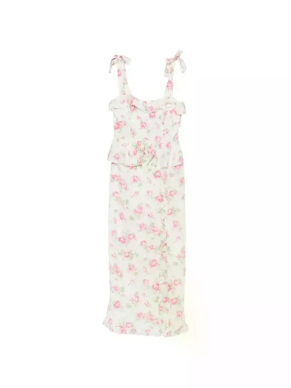 Alessandra Rich Floral-print Ruffled Midi Dress - White