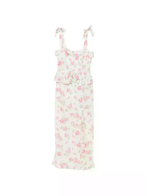 Alessandra Rich Floral Silk Midi Dress - White