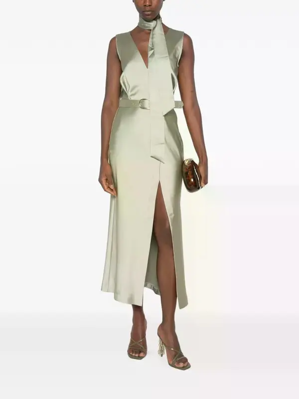 Imperial Belted Pussy-bow Dress - Green