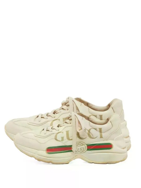 Gucci Rhyton Logo Leather Low-top Sneakers - Neutrals
