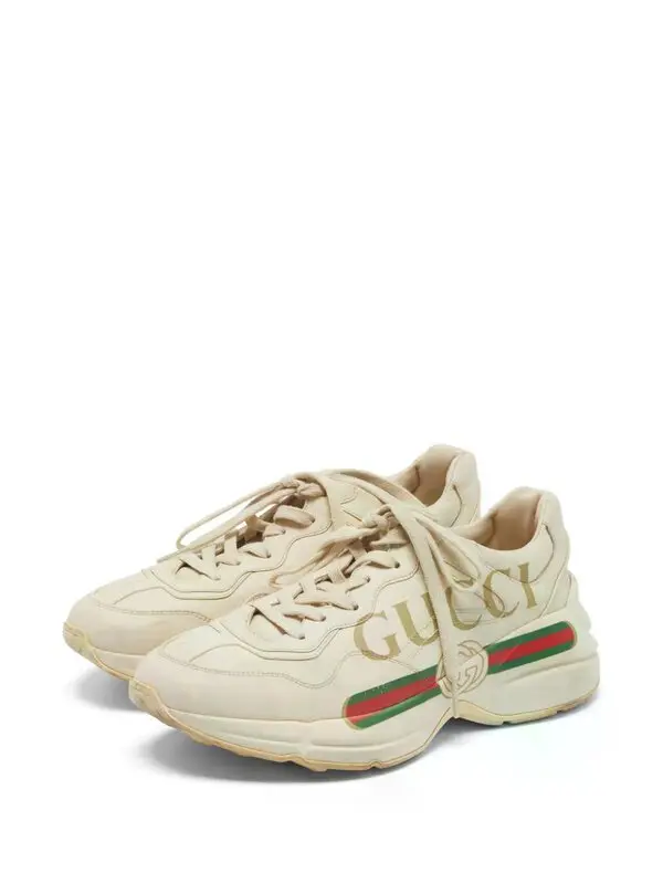 Gucci Rhyton Logo Leather Low-top Sneakers - Neutrals