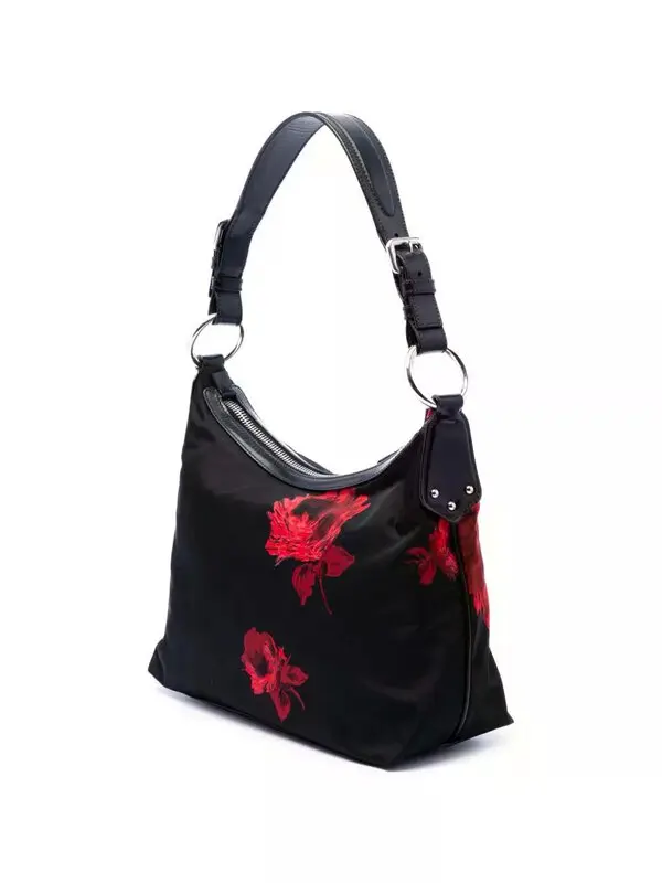 Prada Tissuto Rose Printed Shoulder Bag - Black