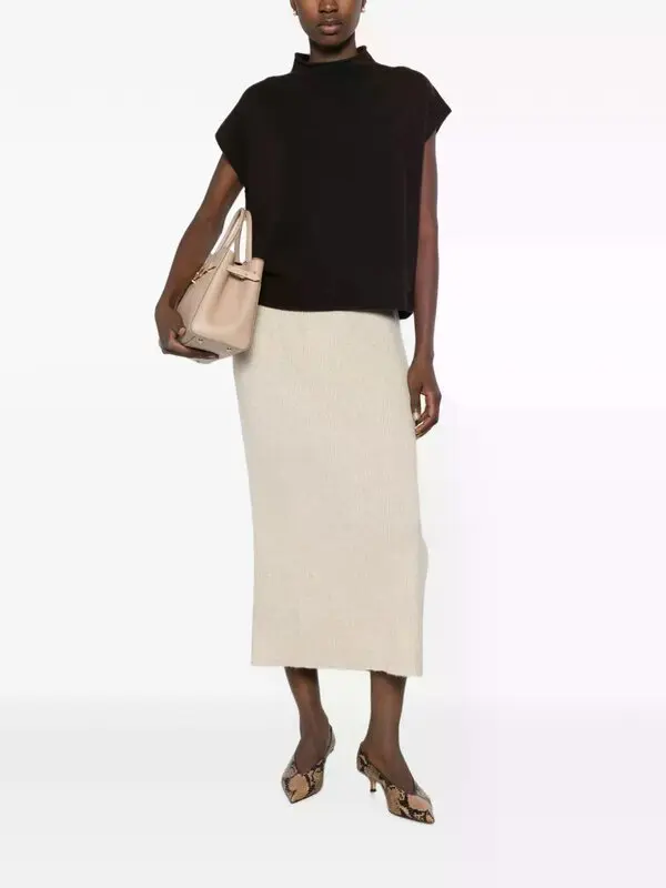 Eric Bompard Ribbed Knit Side Slit Midi Skirt