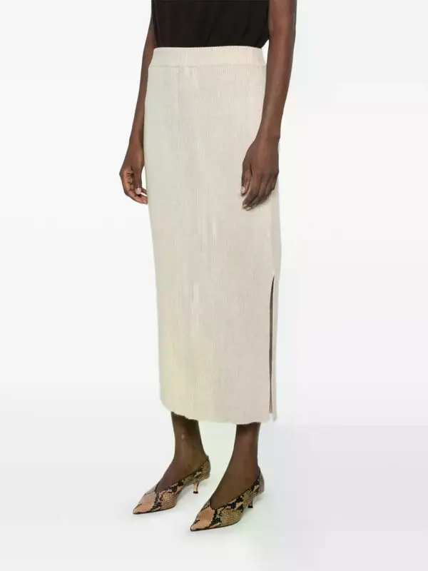 Eric Bompard Ribbed Knit Side Slit Midi Skirt