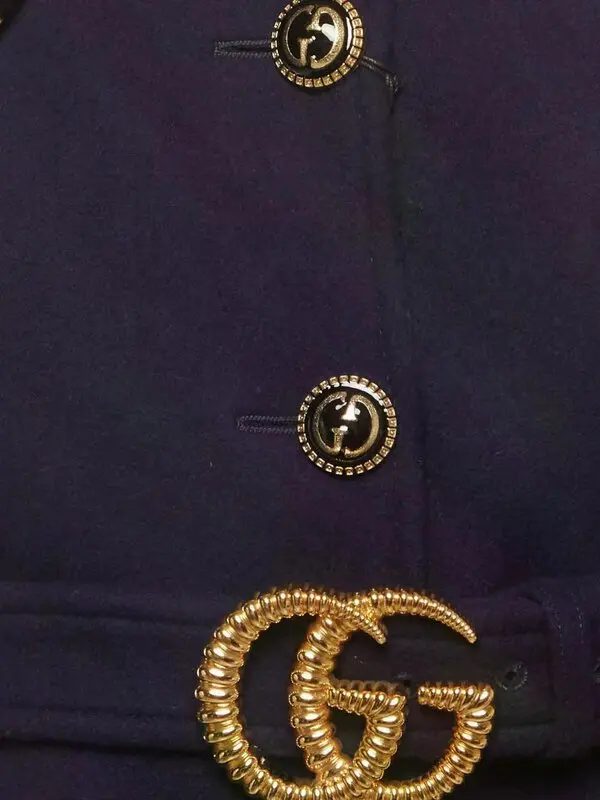 Gucci Leopard-print Trim Belted Wool Coat