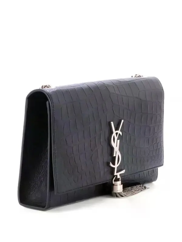 Saint Laurent Classic Monogram Tassel Crocodile Embossed Leather Medium Crossbody Bag