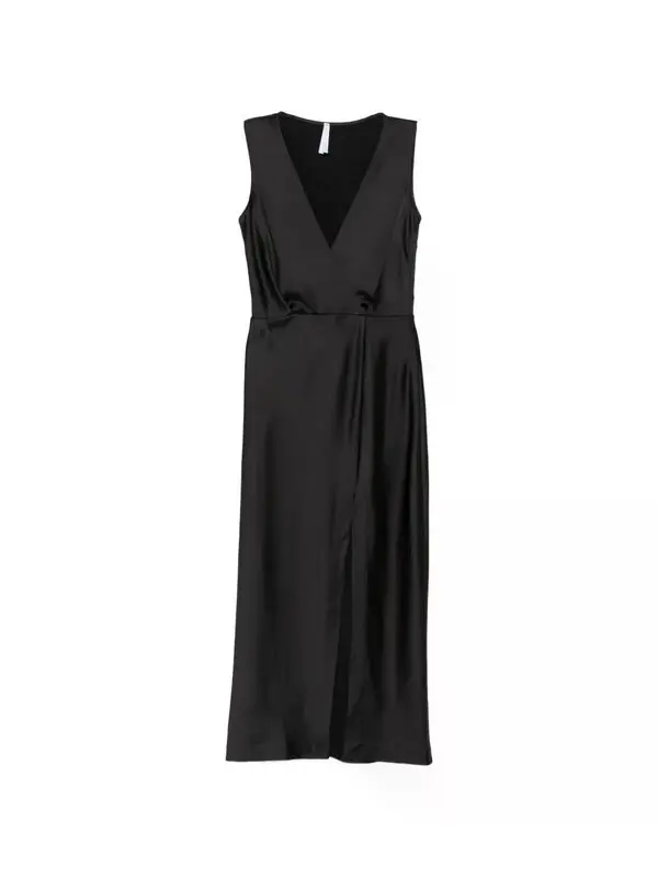 Imperial Belted Wrap-style Dress With Front Slit - Black