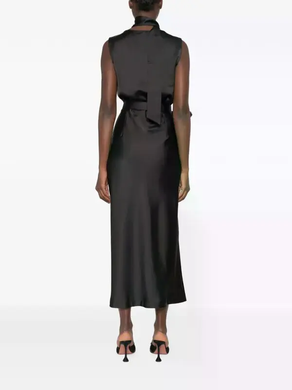 Imperial Belted Wrap-style Dress With Front Slit - Black
