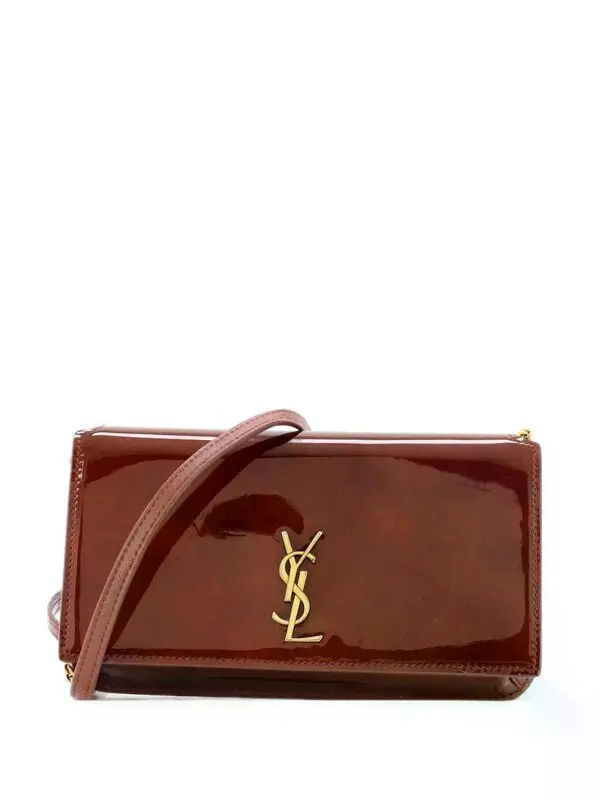 Saint Laurent Classic Monogram Phone Holder Shoulder Bag Patent Crossbody Bag - Brown
