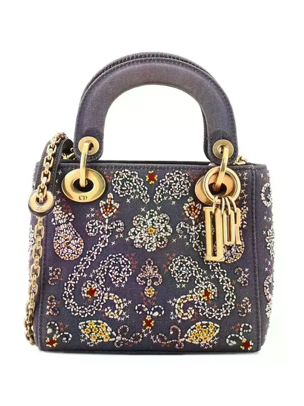 Dior Lady Chain Bag Beaded Denim Mini Crossbody Bag - Blue