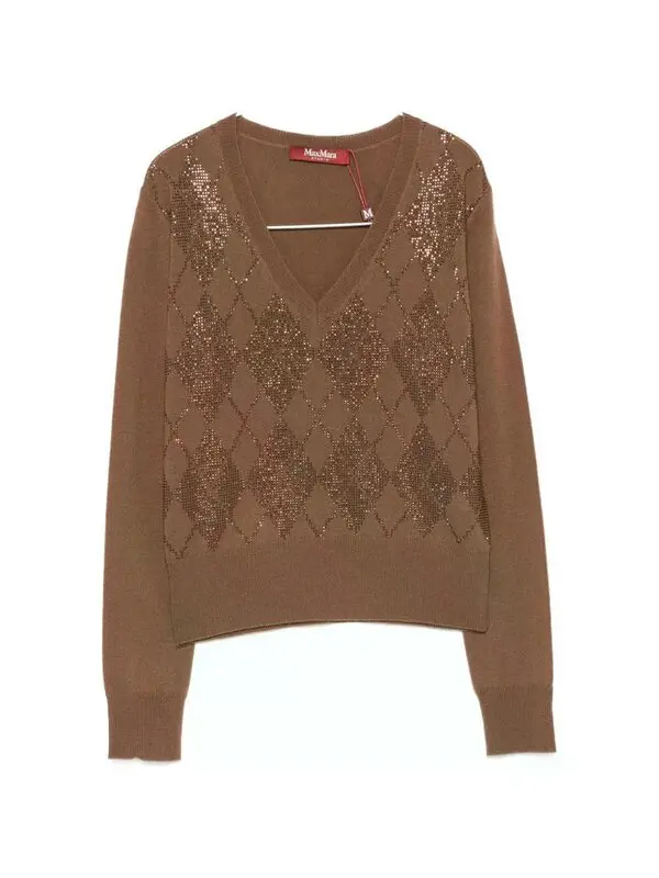Max Mara Argyle-pattern Stud-embellished Sweater - Brown