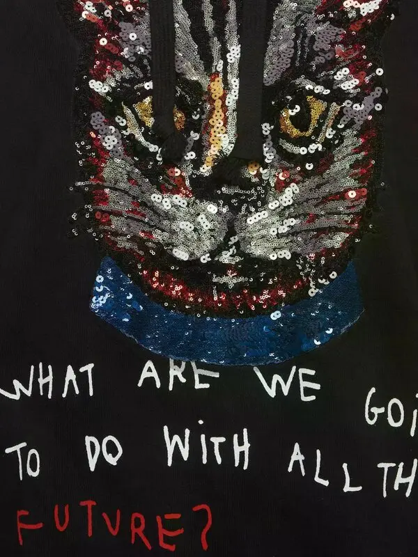 Gucci Sequin-embellished Cat Motif Hoodie - Black