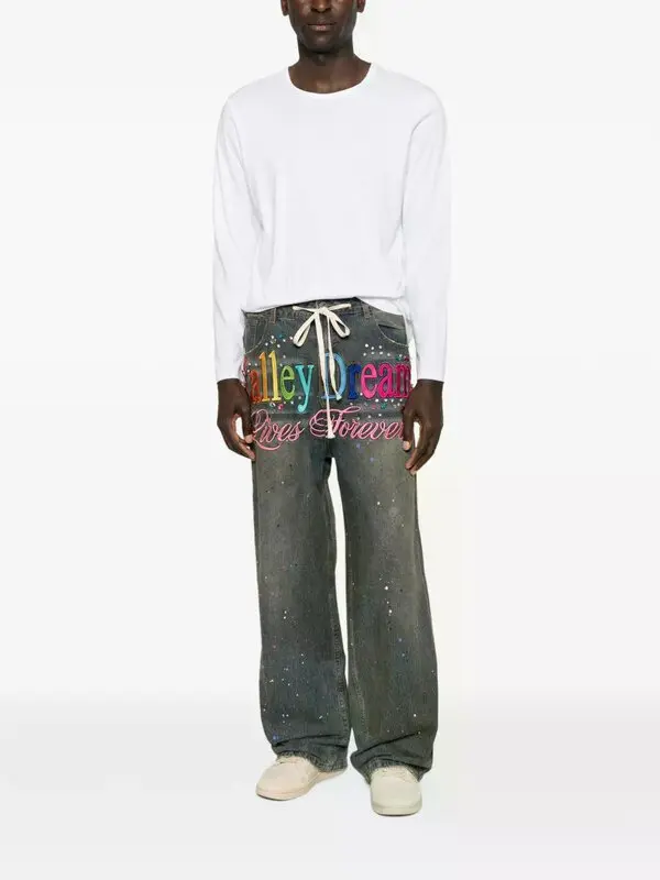 VALE FOREVER Crystal Embellished Embroidered Jeans