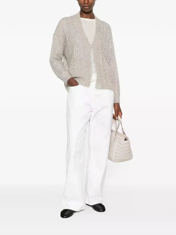 PANICALE Sequin-embellished Open-knit Cardigan