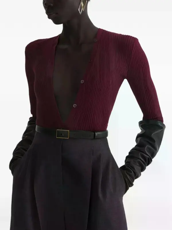 MUGLER Ribbed-knit Button-up Bodysuit