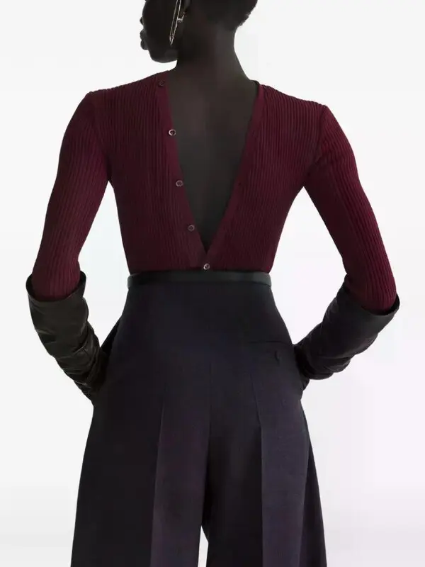 MUGLER Ribbed-knit Button-up Bodysuit