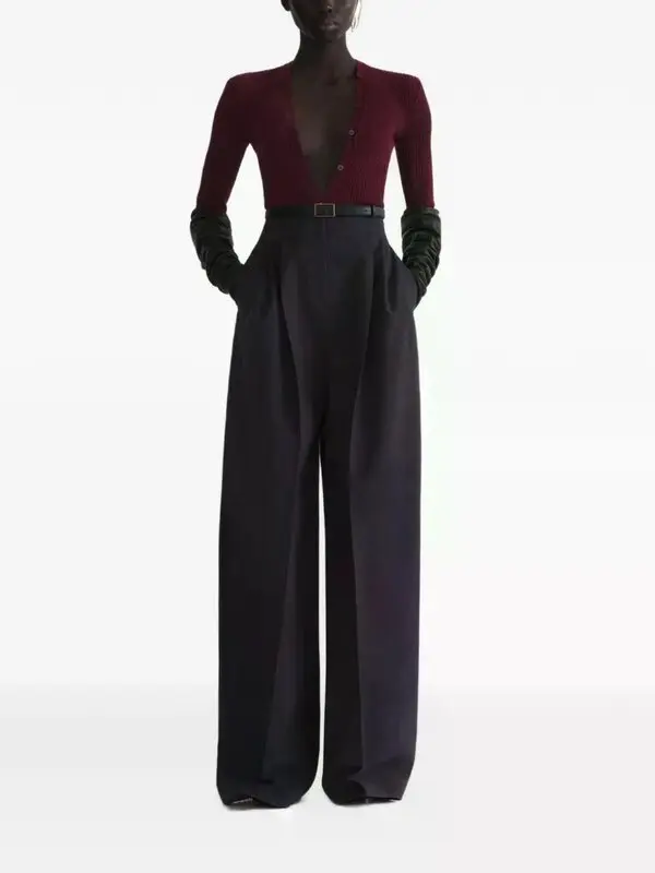 MUGLER Ribbed-knit Button-up Bodysuit - Purple