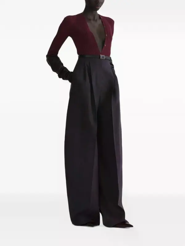 MUGLER Ribbed-knit Button-up Bodysuit - Purple