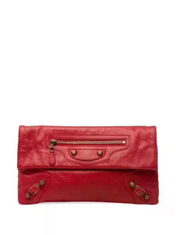 Balenciaga Lambskin Leather Envelope Clutch Bag - Red