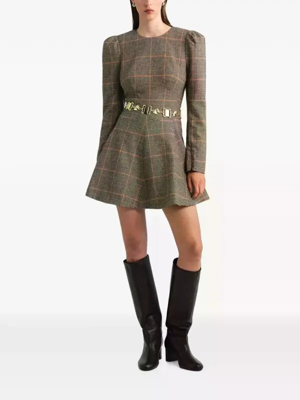 Cara Cara Rizzo Plaid Mini Dress With Puff Shoulders