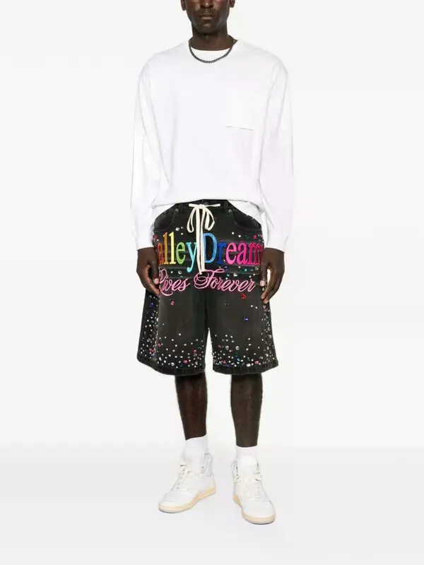 VALE FOREVER Crystal-embellished Embroidered Shorts