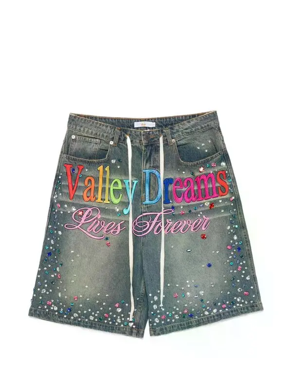 VALE FOREVER Crystal-embellished Embroidered Shorts