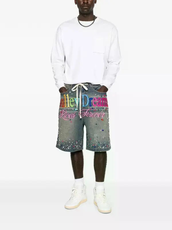 VALE FOREVER Crystal-embellished Embroidered Shorts