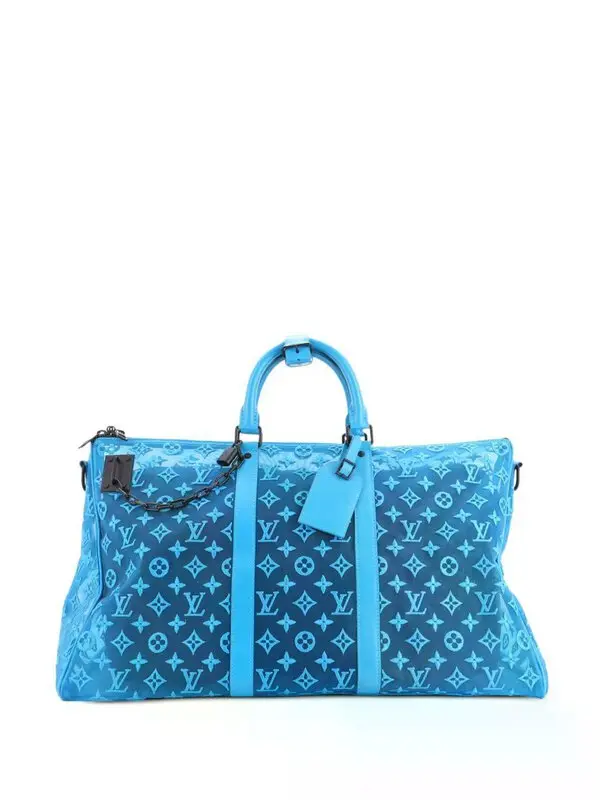 LOUIS VUITTON Keepall Bandouliere Monogram See Through Mesh 50 Travel Bag - Blue