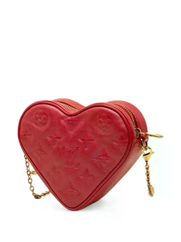 LOUIS VUITTON Monogram Embossed Lambskin Heart On Chain Crossbody Bag - Red