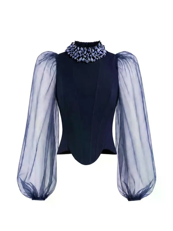 GEMY MAALOUF Beaded High-neck Top