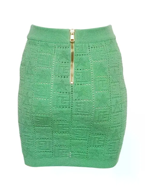 Balmain Monogram Pointelle-knit Mini Skirt