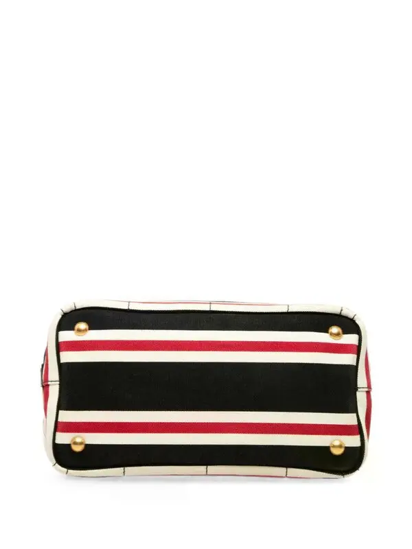 Prada 2013-2026 Small Canvas Canapa Logo Stripes Tote Satchel - Black