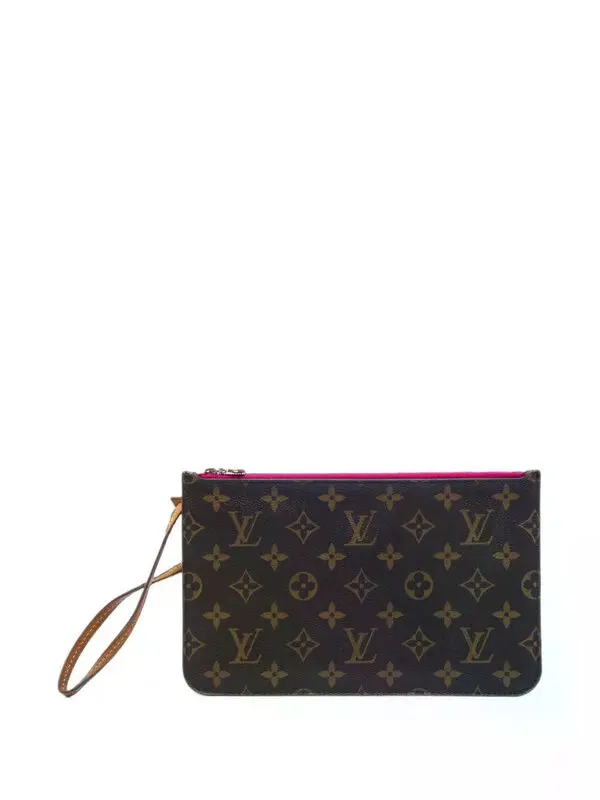 LOUIS VUITTON 2015 Monogram Neverfull Mm Pouch With Wristlet - Brown