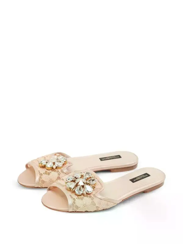 Dolce & Gabbana Bianca Crystal-embellished Flat Sandals - Neutrals