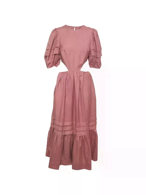 Shona Joy Vega Cut-out Midi Dress With Tiered Puff Sleeves